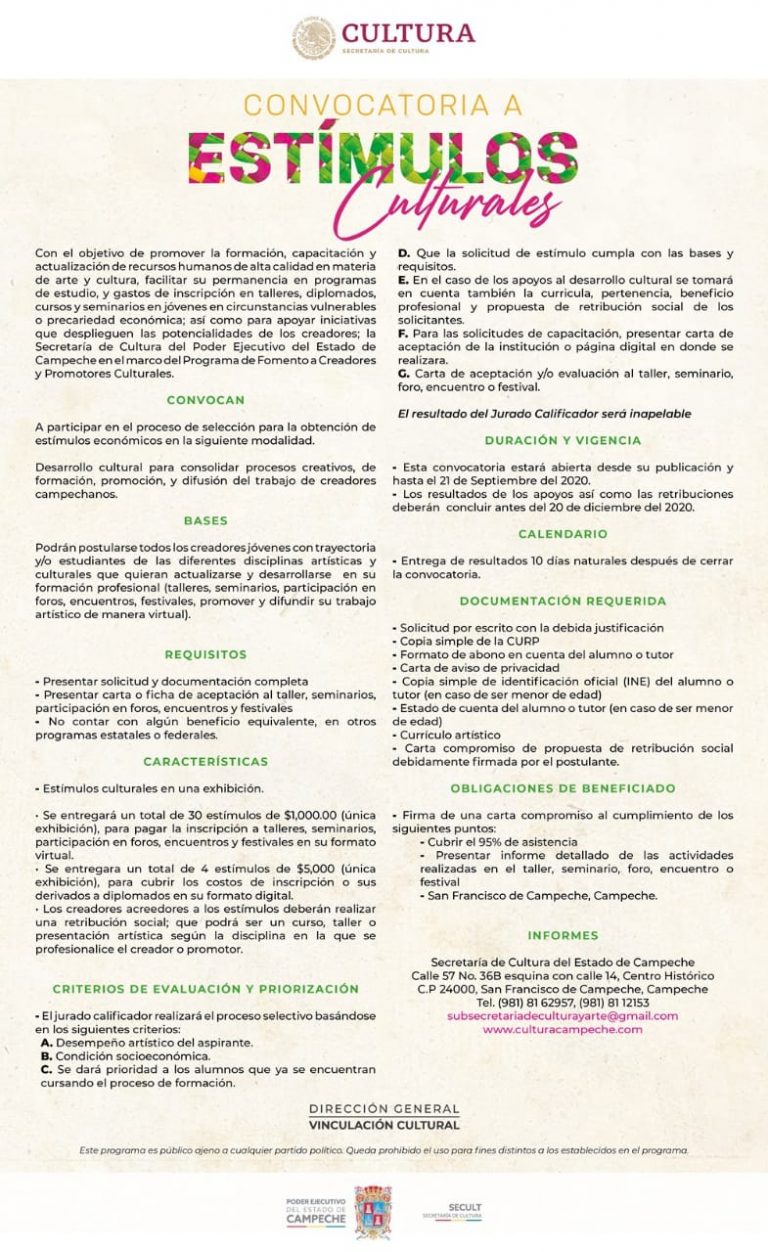 ABRE SECULT CONVOCATORIA PARA ENTREGAR ESTÍMULOS CULTURALES – Sala de ...
